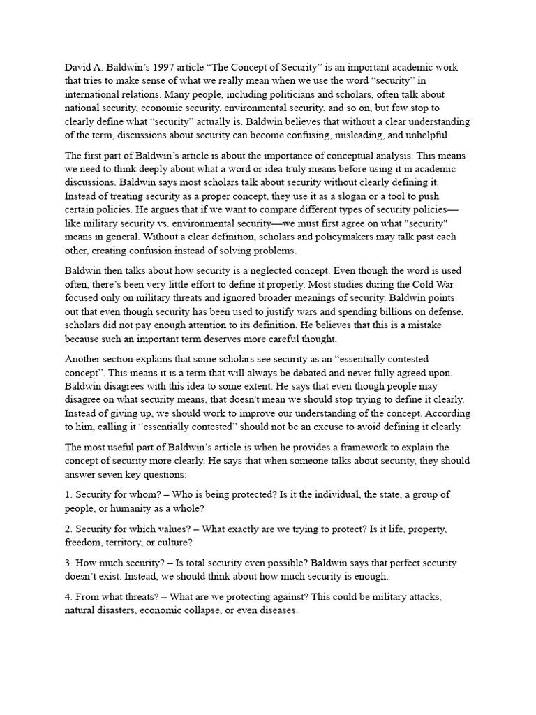 Defining Security: Baldwin's Framework | PDF | Concept | Definition