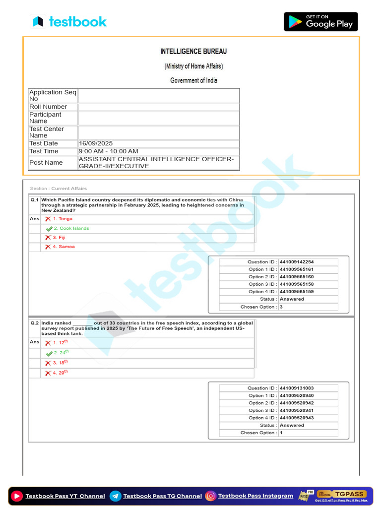 IB ACIO Grade II Executive 2025 Complete Official Answer Key Compilation | PDF | Forests