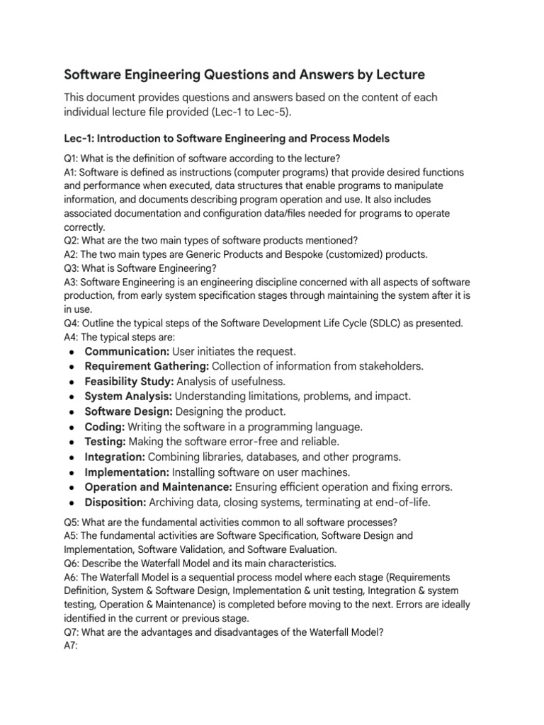 Software Developement ClassNote-lecture | PDF | Software Testing | Software