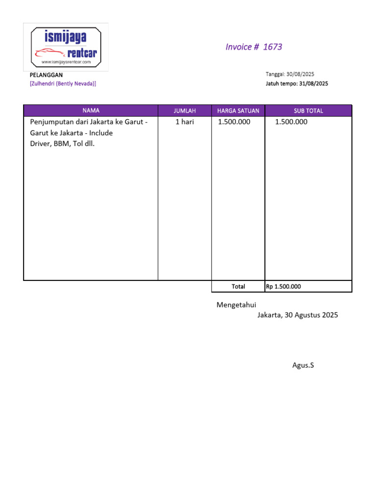 Invoice Rental Mobil | PDF
