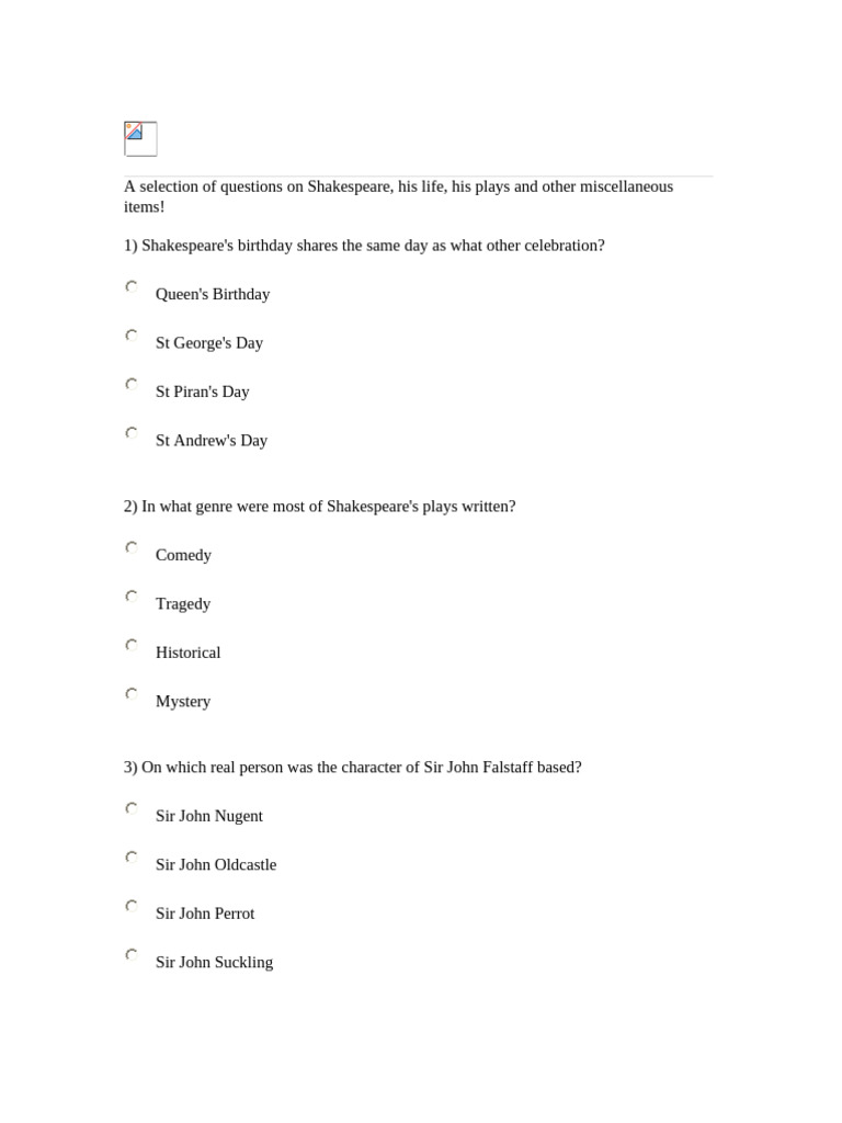 General Shakespeare Quiz | PDF
