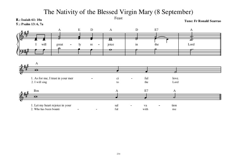 The Nativity of The Blessed Virgin Mary (September 8) | PDF