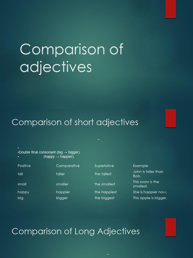 Adjective Comparison Guide: Rules & Examples | PDF | Grammar | Syntax