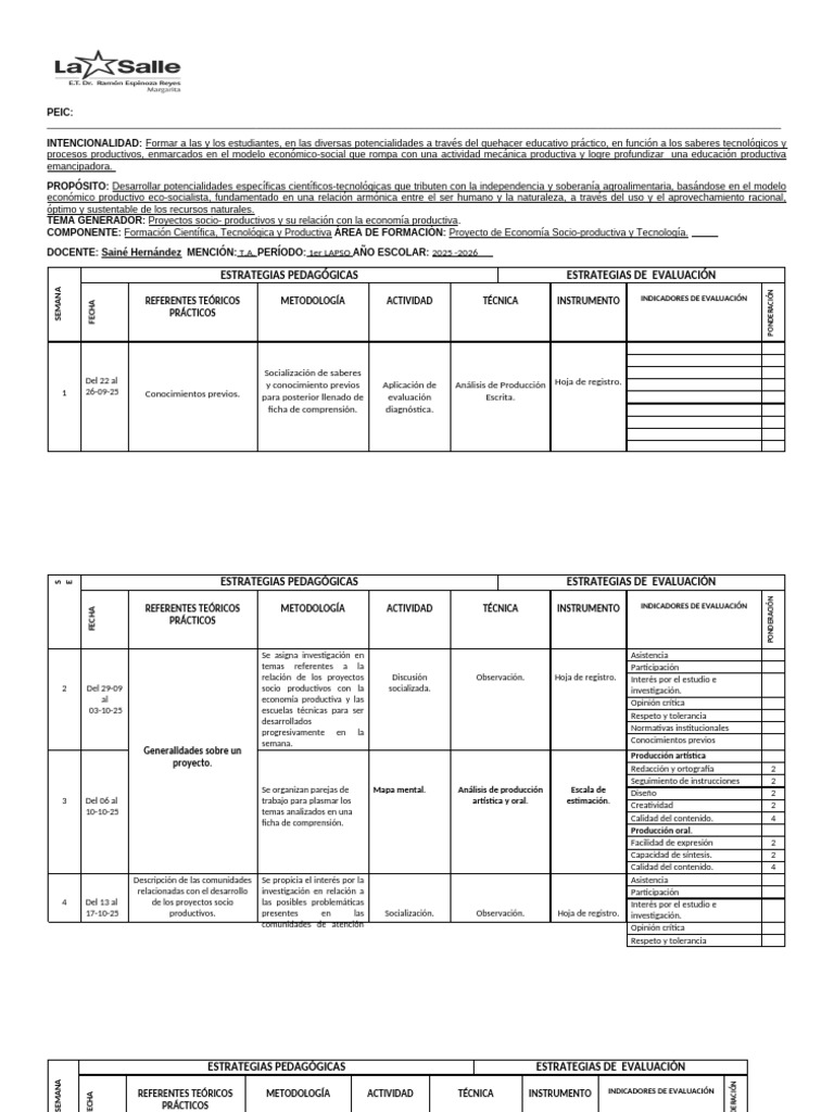 Planificación Proyecto de Economía Socioproductiva 2do Año B. 1er Lapso 2025-2026. | PDF ...