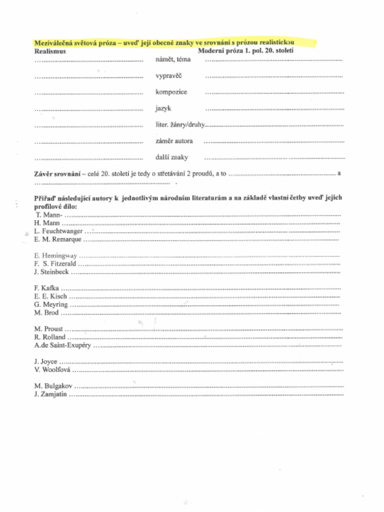 Meziválečná Próza Úkol | PDF