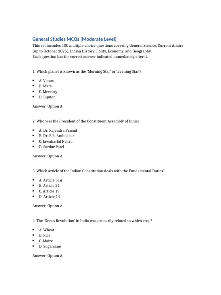 General Studies MCQs: Moderate Level | PDF | Chess Openings | Chess