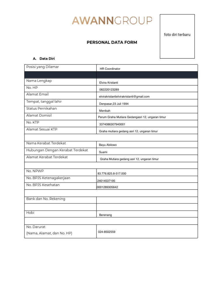 Personal Data Form | PDF