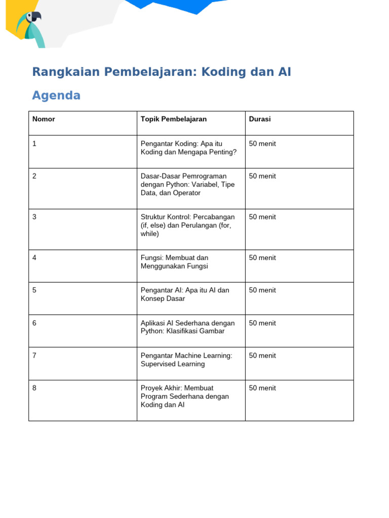 Rangkaian Pembelajaran Koding Dan AI | PDF