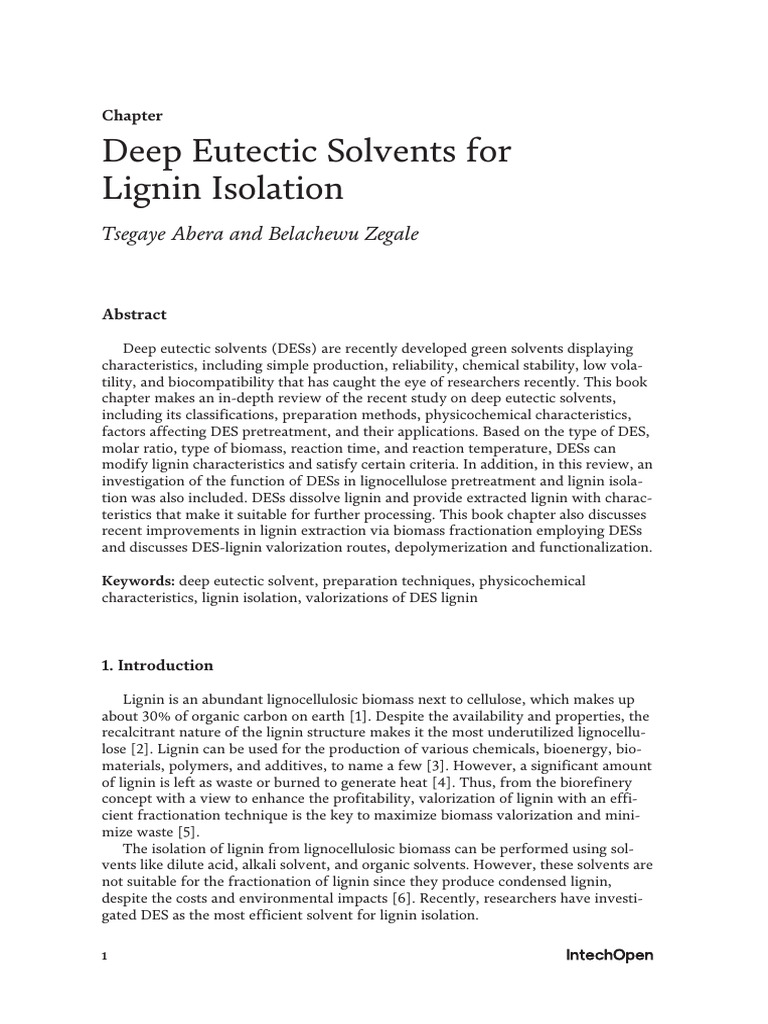 Deep Eutectic Solvents for Lignin Extraction | PDF | Physical Sciences ...