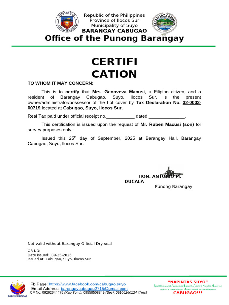 Certificate of Land Ownership | PDF