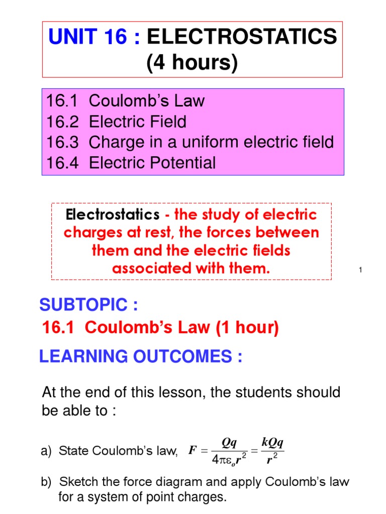 C16 Electrostatic Student1 | PDF | Electric Field | Electric Charge