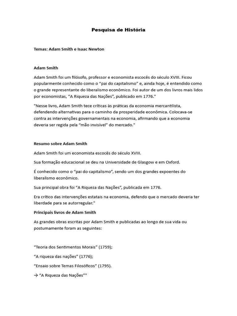 Ideias Centrais de Adam Smith | PDF | Adam Smith | Economia