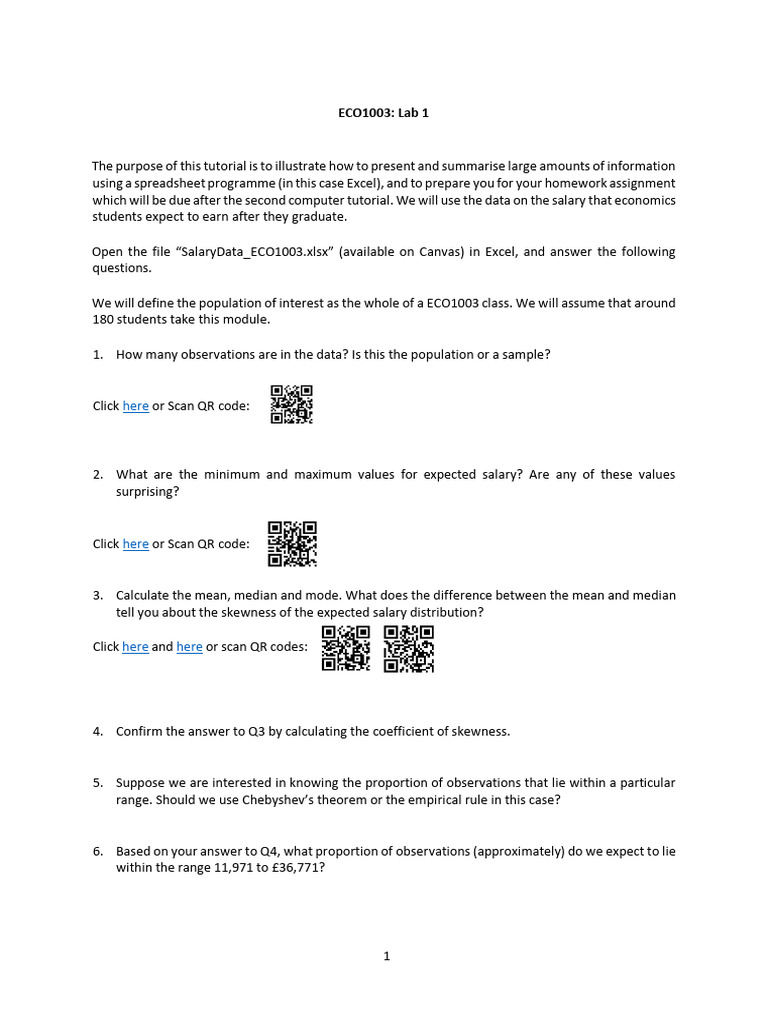 ECO1003 Lab 1 ProblemSet | PDF