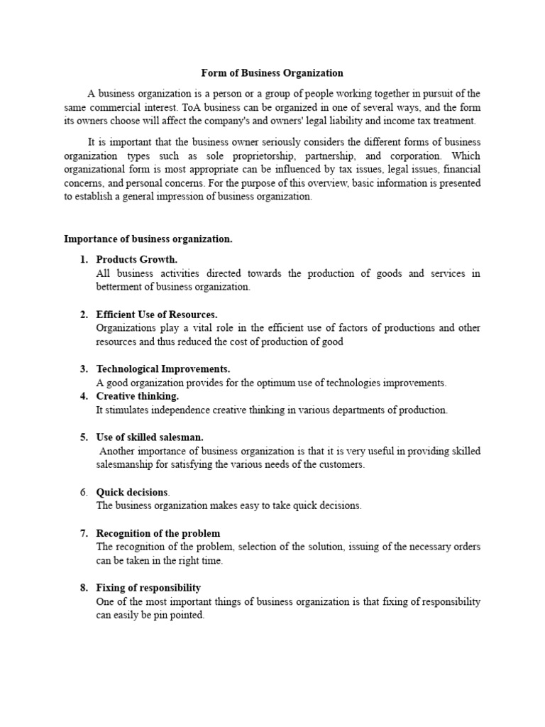 Form of Business Organization | PDF | Partnership | U.S. Securities And ...
