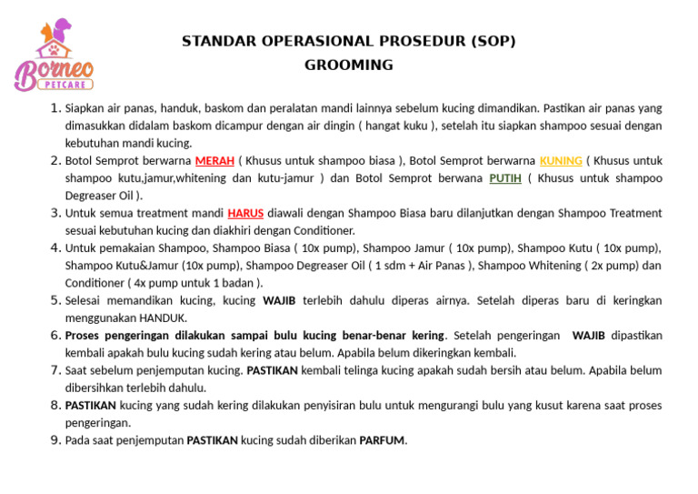 SOP Grooming Kucing yang Efektif | PDF