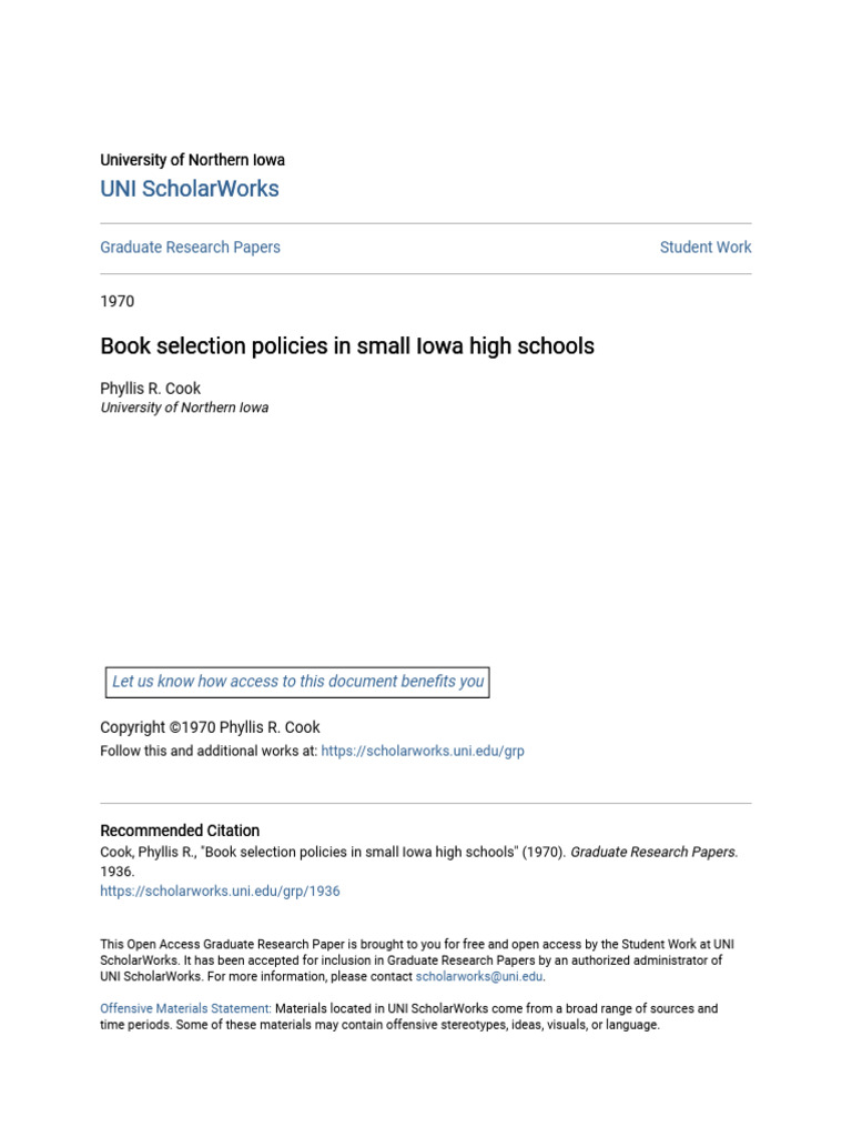 Book Selection Policies in Small Iowa High Schools | PDF | Libraries ...