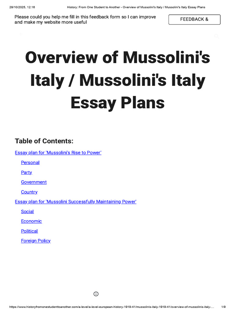 History - From One Student To Another - Overview of Mussolini's Italy ...