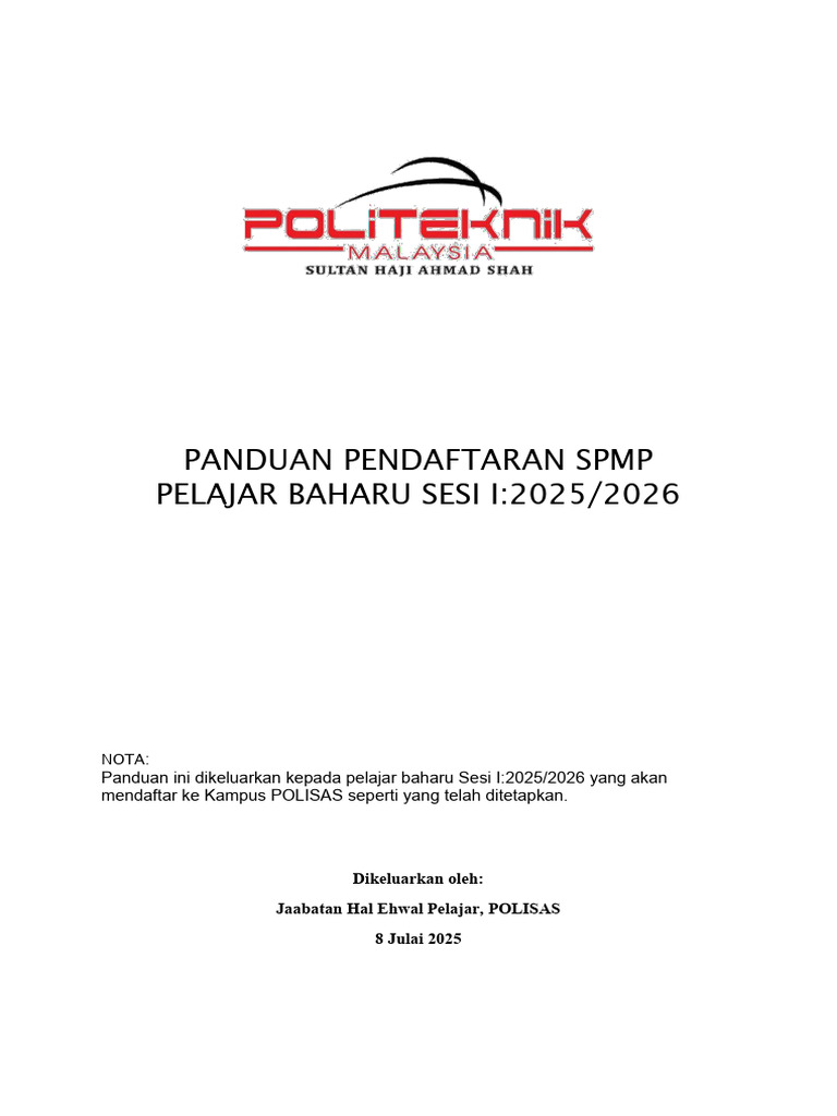 Panduan Pendaftaran Pelajar Baharu SPMP | PDF