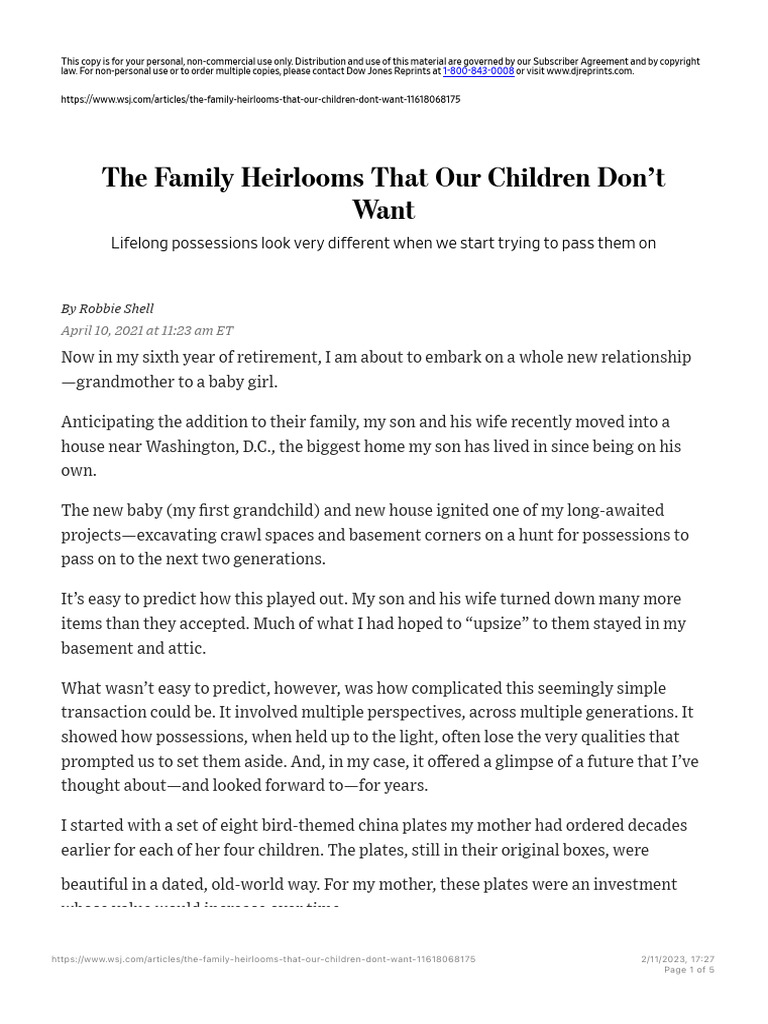 The Family Heirlooms That Our Children Don't Want - WSJ | PDF
