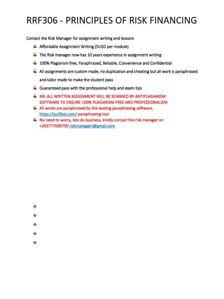 Rrf306 - Principles of Risk Financing | PDF | Insurance | Indemnity