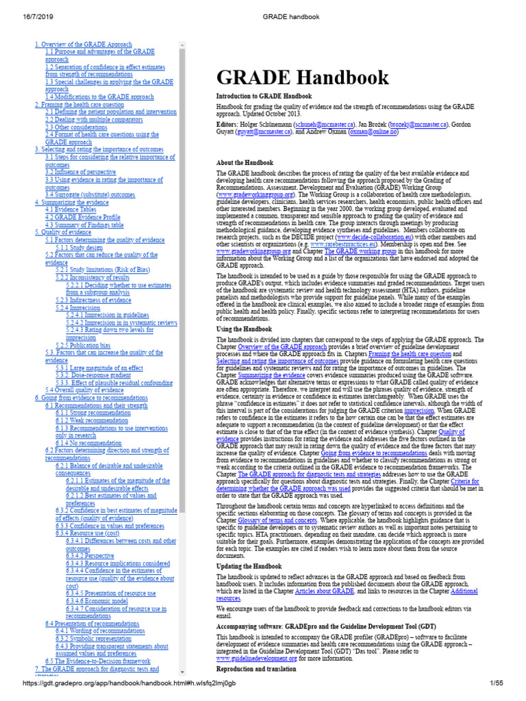 GRADE Handbook for Evidence Assessment | PDF | Evidence Based Medicine ...