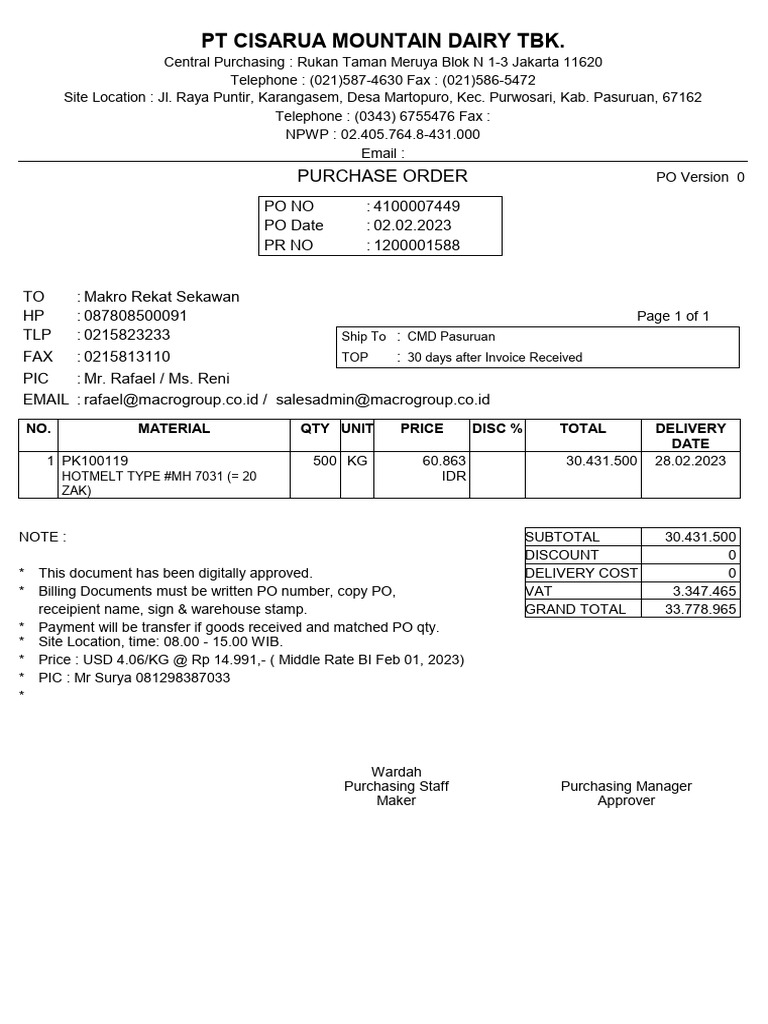 Makro Rekat #4100007449 CMD Pasuruan | PDF | Business Documents ...