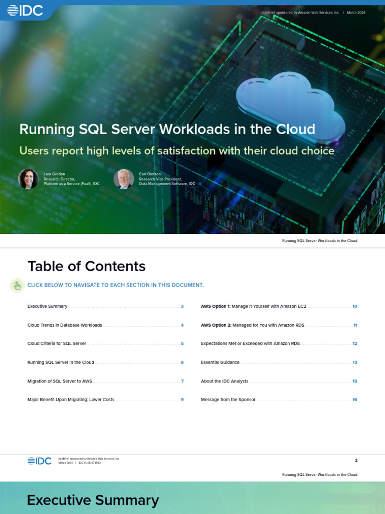IDC Infobrief Running SQL Server Workloads in The Cloud | PDF | Cloud ...