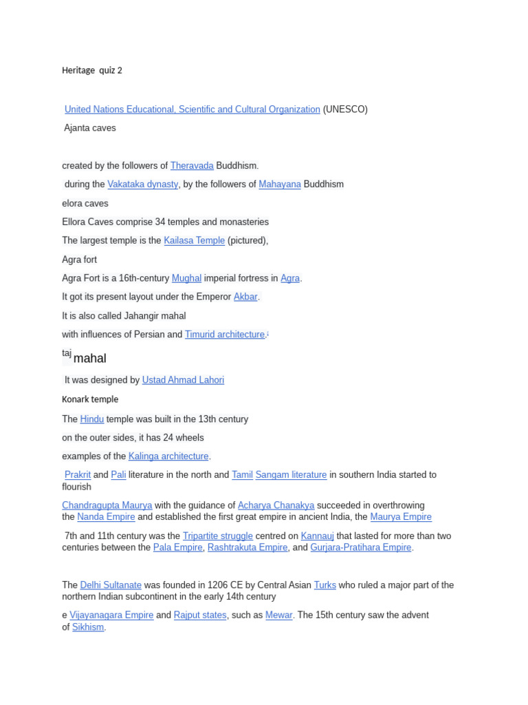 UNESCO World Heritage Sites in India | PDF