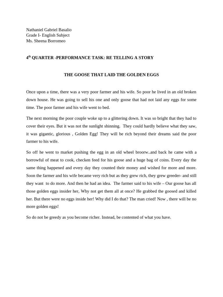 The Goose That Laid The Golden Eggs - Fable | PDF
