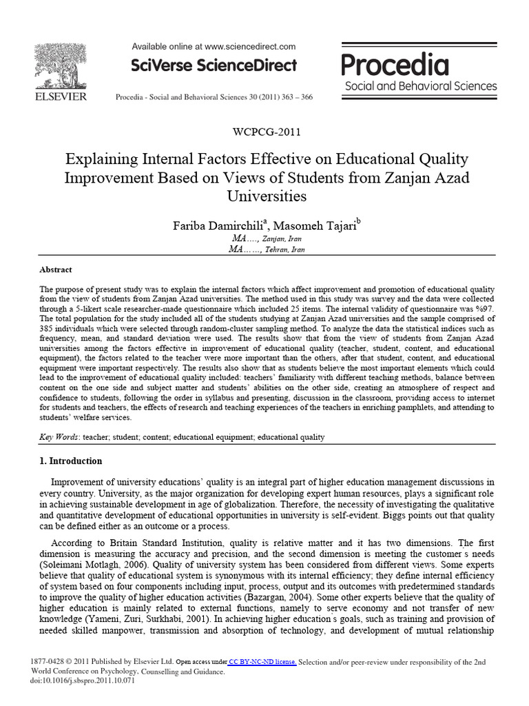 Internal Factors in Educational Quality | PDF | Survey Methodology ...