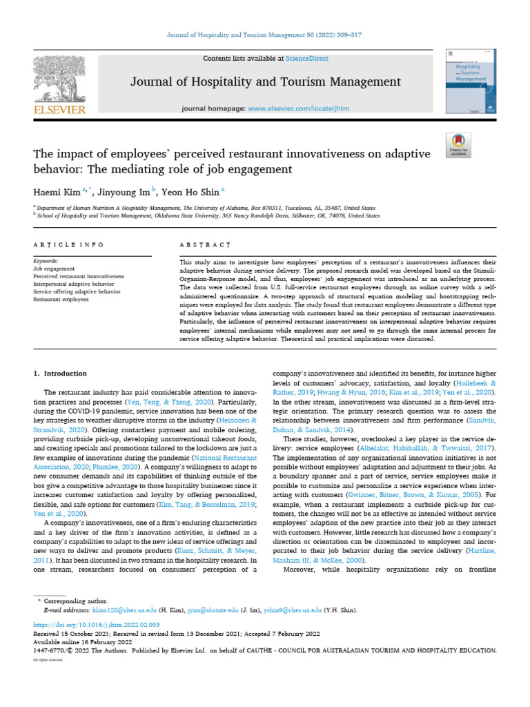Restaurant Innovativeness and Employee Adaptation | PDF | Motivation ...