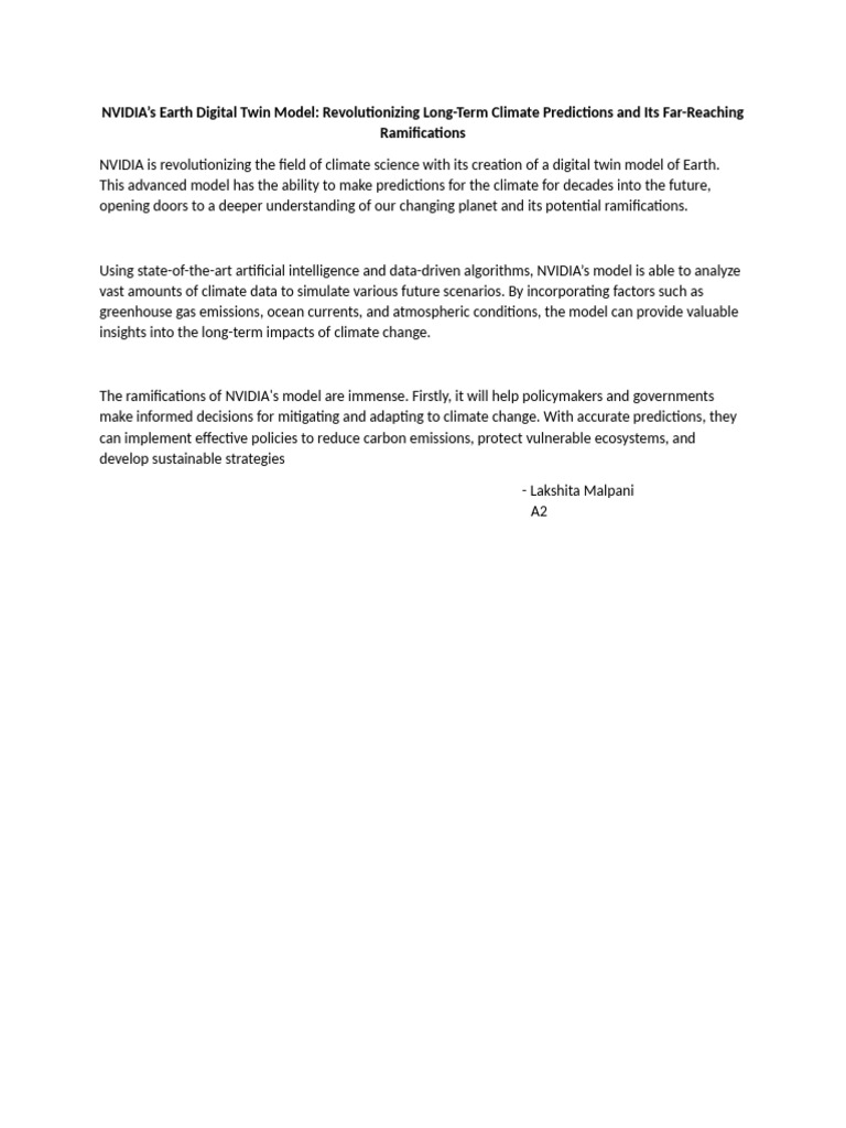 Lakshita Malpani - Earth's Digital Twin Tackle | PDF