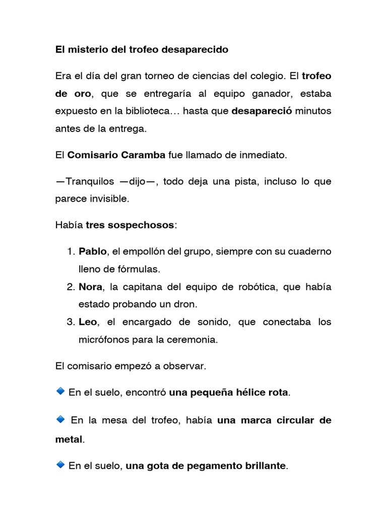 El misterio del trofeo robado en el torneo | PDF