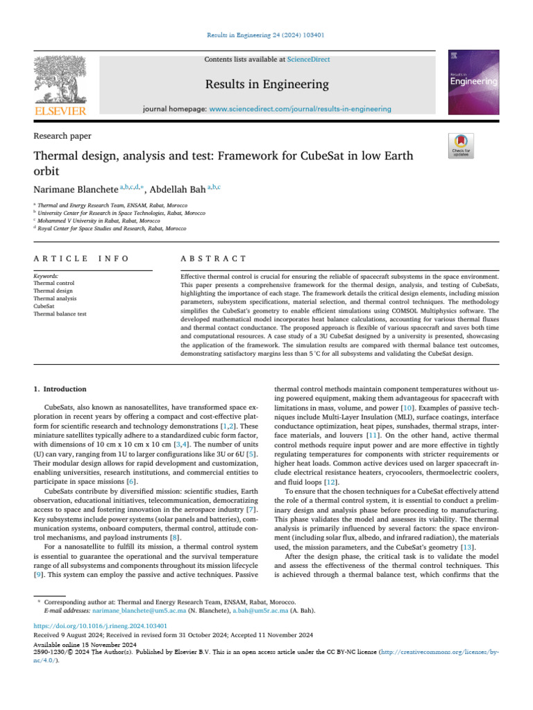 Thermal Design, Analysis and Test - Framework For CubeSat in Low Earth ...