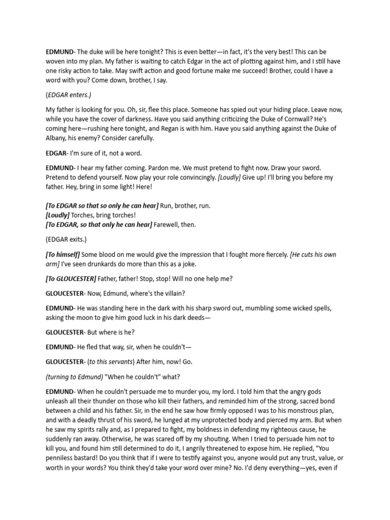 King Lear Dialogue Translations - ACT II Scene I and II | PDF | King Lear