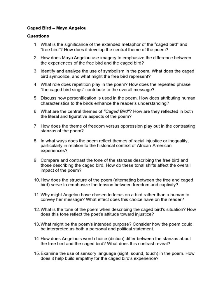 Caged Bird - Questions | PDF