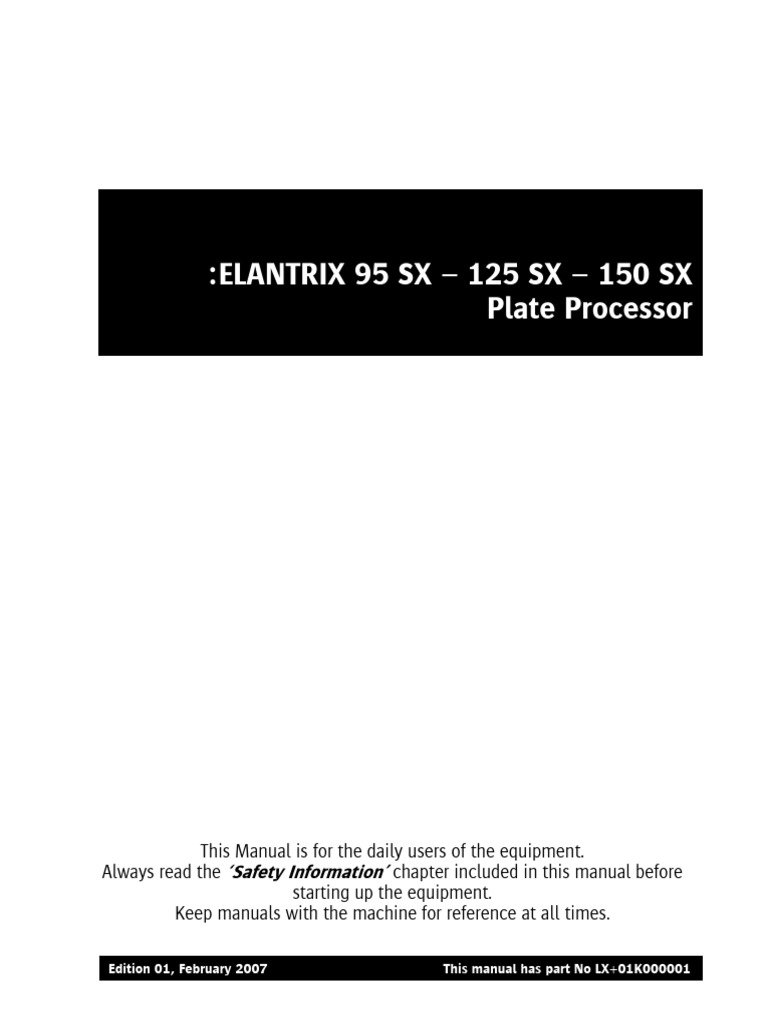 Elantrix Plate Processor User Manual | PDF | Valve | Central Processing ...