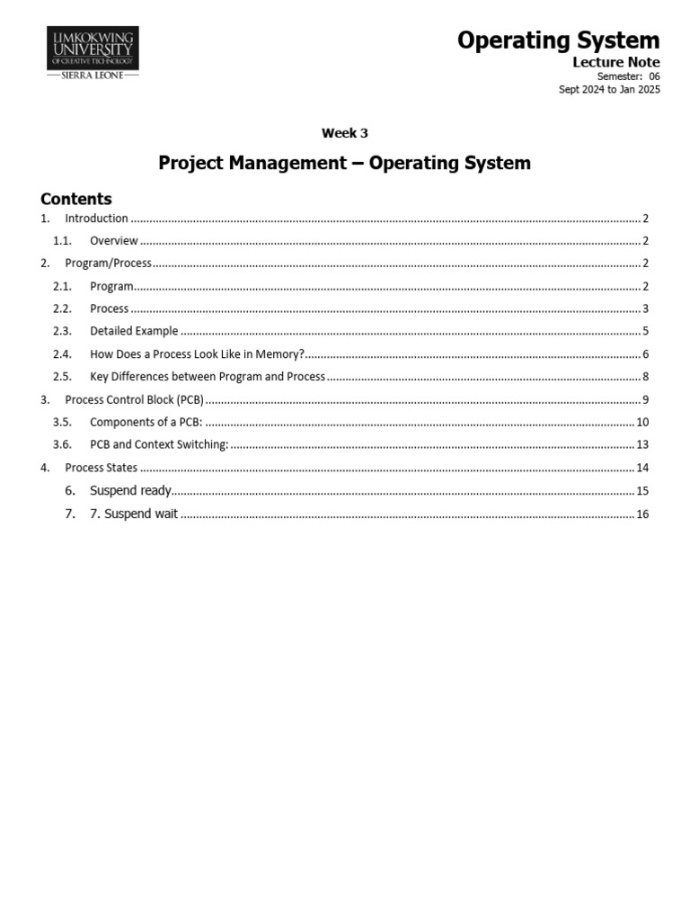 WEEK 3 Process Management Operating System | PDF | Process (Computing ...