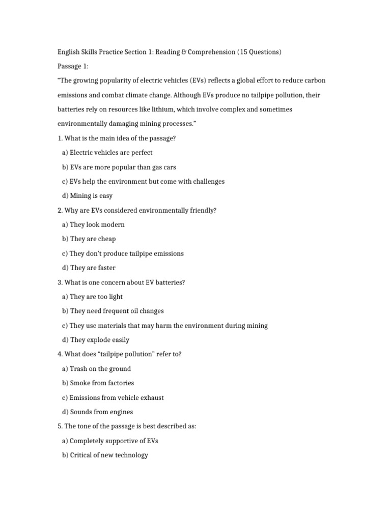 English Skills Practice: Reading & Writing | PDF | Electric Vehicle ...