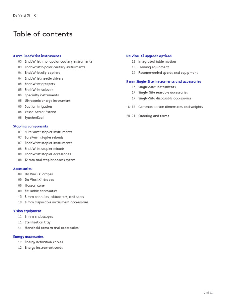 Da Vinci X Xi Instruments Accessories Catalog Pages 2 | PDF
