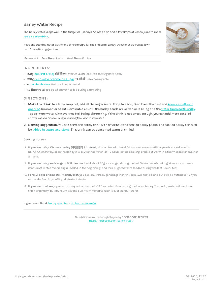 Noob Cook Recipes Barley Water Recipe (薏米水) - Noob Cook Recipes | PDF ...