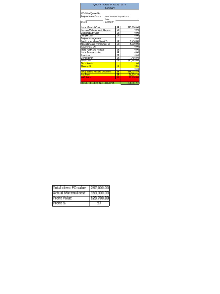 Quotation Approval Form for SATORP Project | PDF | Business
