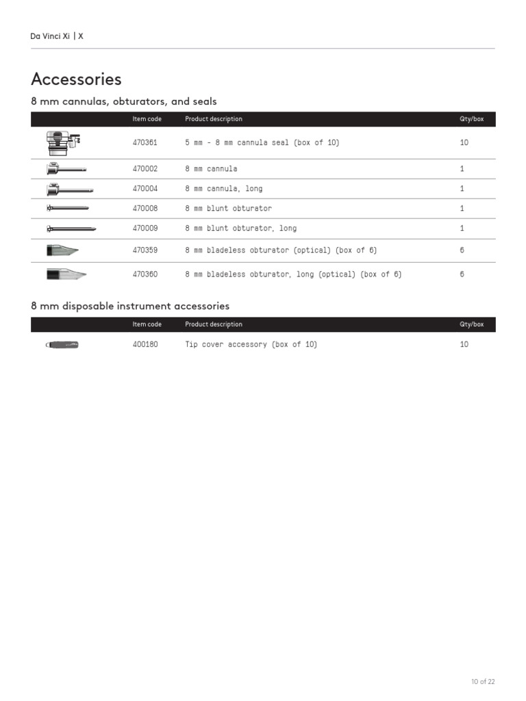 Da Vinci Xi Instrument Accessories List | PDF