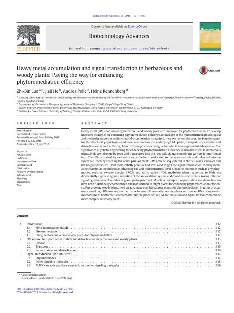 Heavy Metal Accumulation and Signal Transduction in Herbaceous and ...