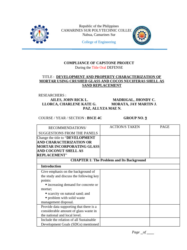Compliance For Finalization of The Capstone | PDF | Mortar (Masonry ...