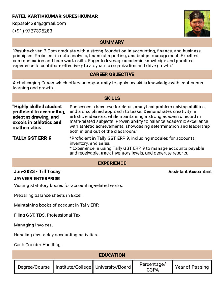 CV 1076568173 Kartik Patel Format7 | PDF | Gujarat | Cognition