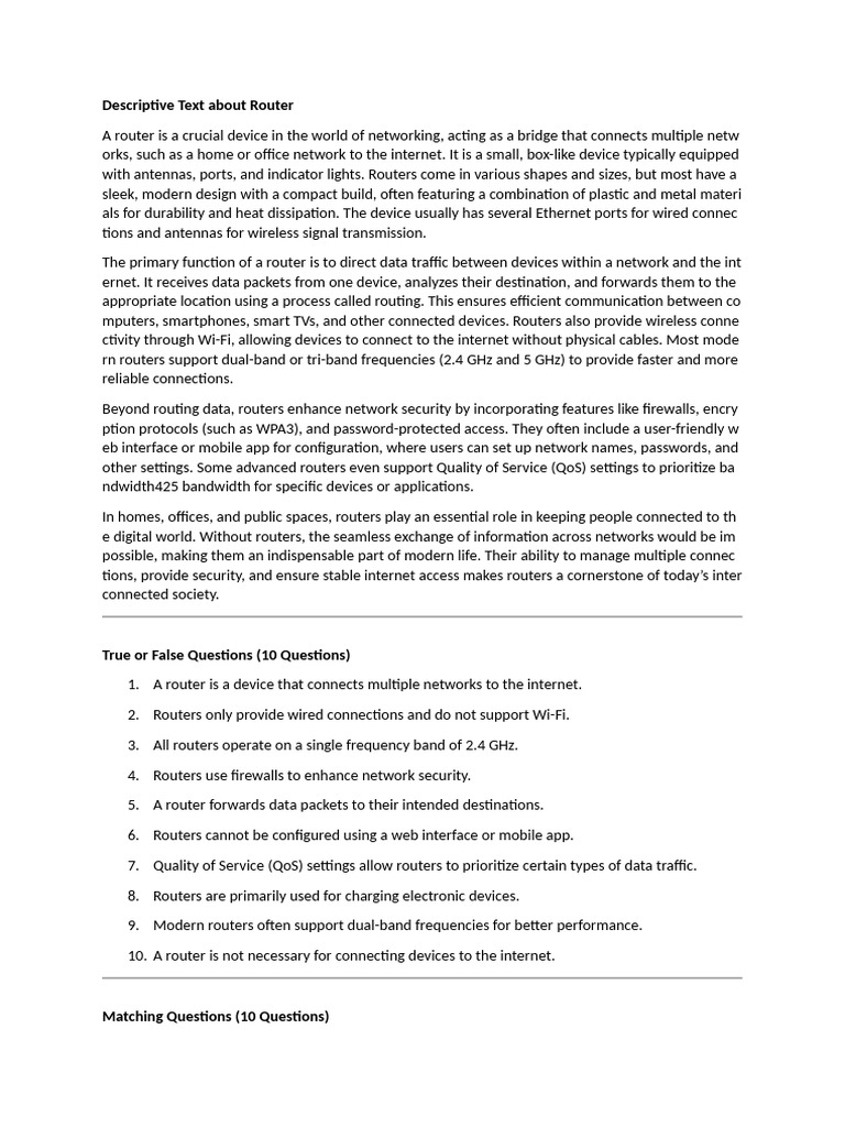 Descriptive Text About Router - TJ | PDF | Computer Network | Router (Computing)