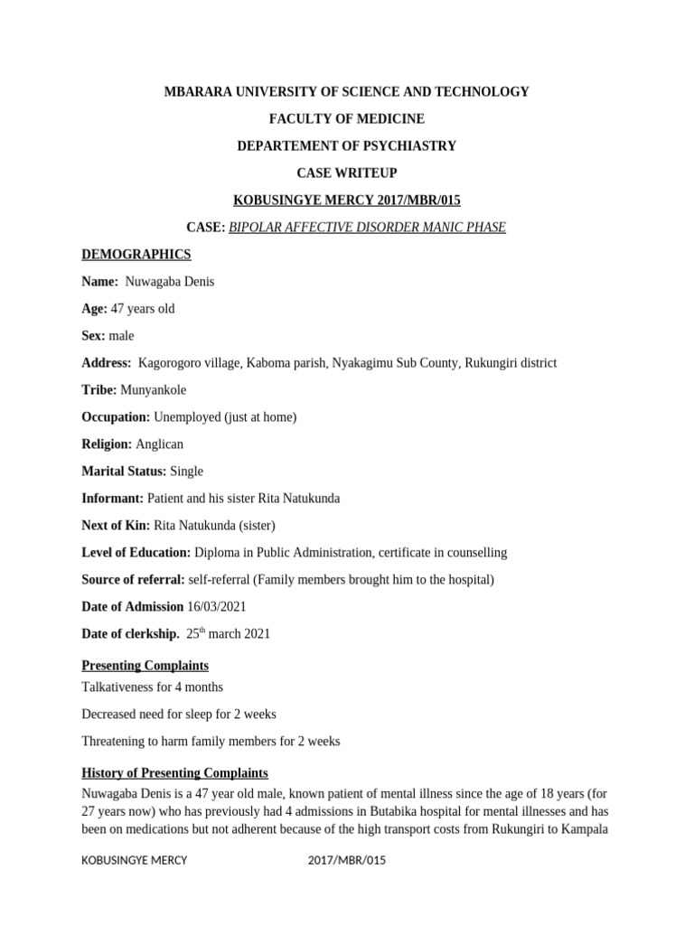 Psych Bipolar Write Up Final | PDF | Mania | Bipolar Disorder