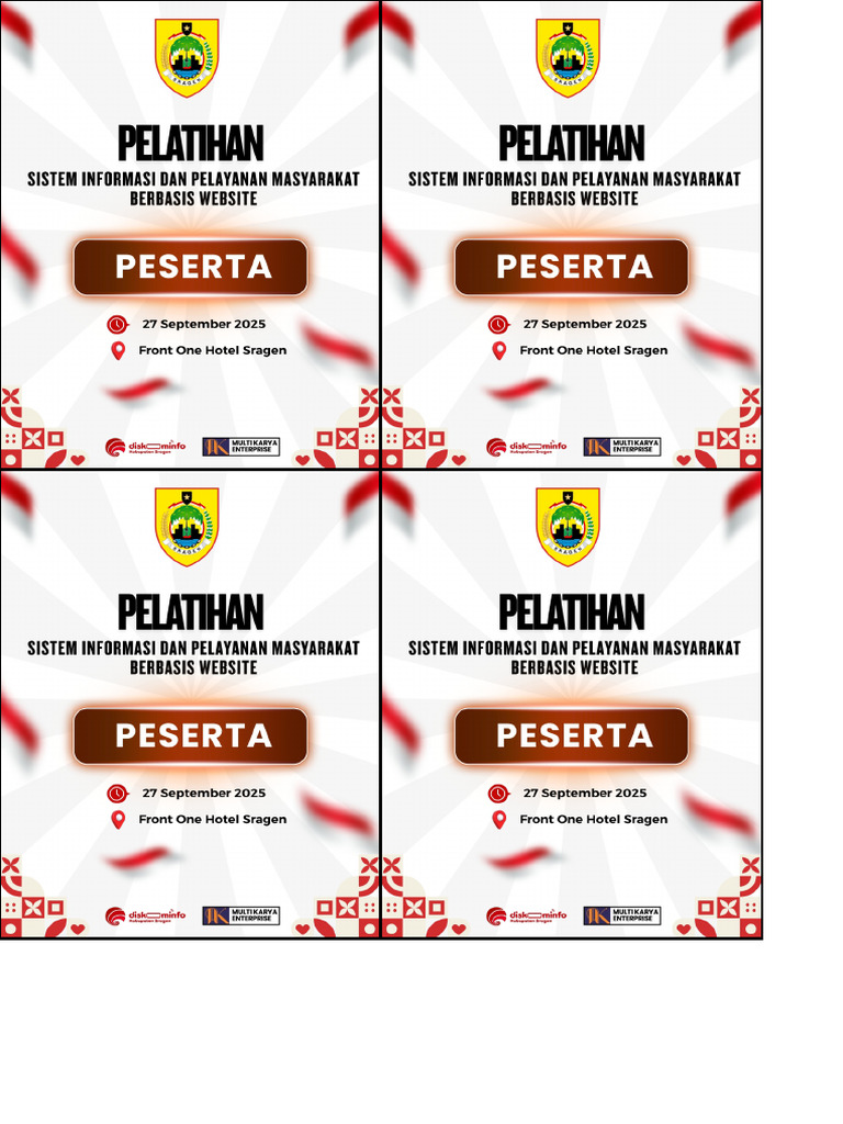 Cocard Peserta Pelatihan Kecamatan Sukodono | PDF