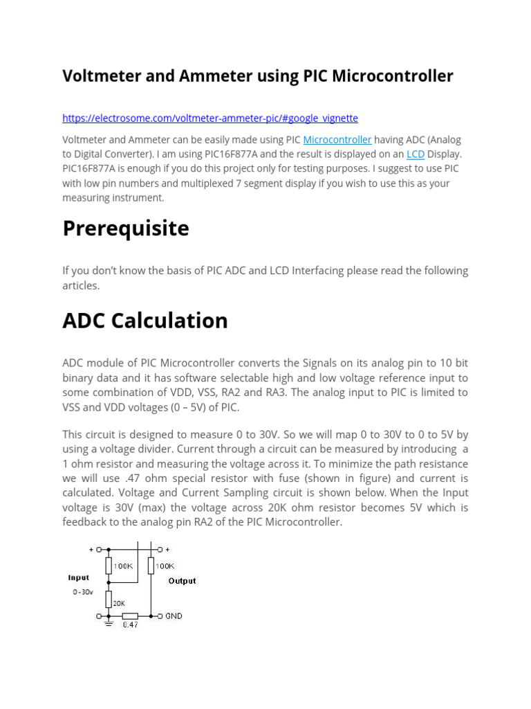PIC Microcontroller Voltmeter Ammeter | PDF | Analog To Digital ...